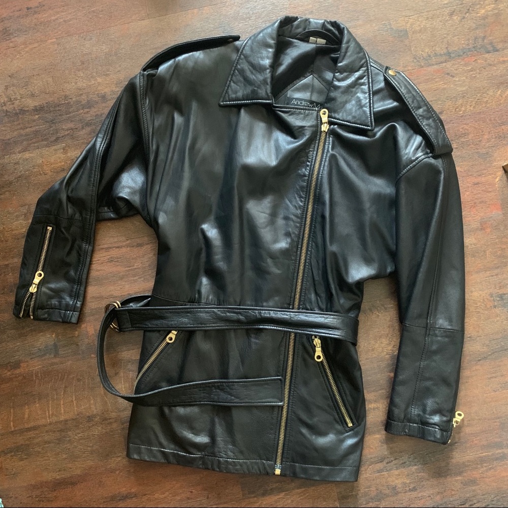Andrew Marc Belted Leather Jacket - Gem